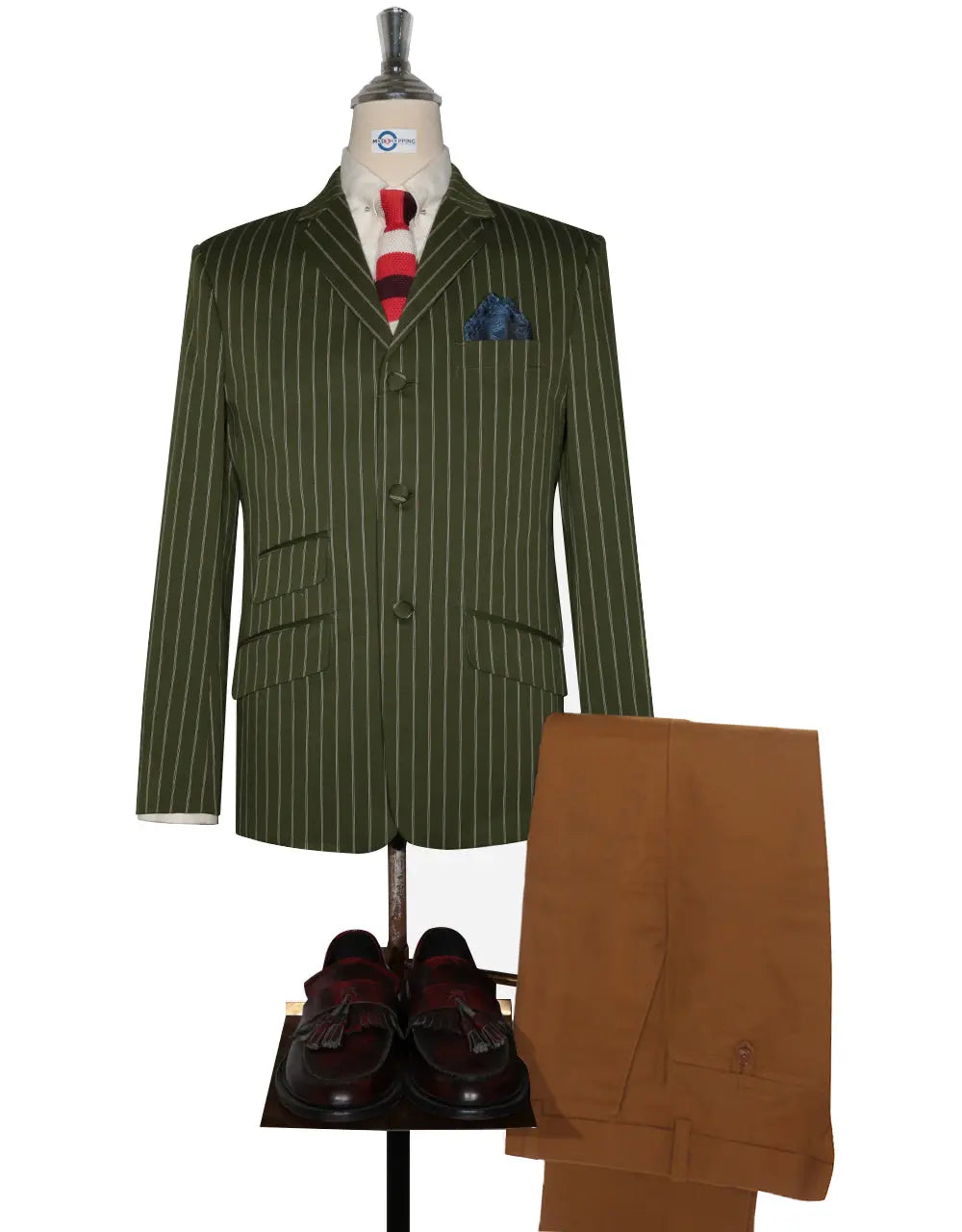 Boating Blazer - Olive Green, Red and White Striped Blazer – Mod ...