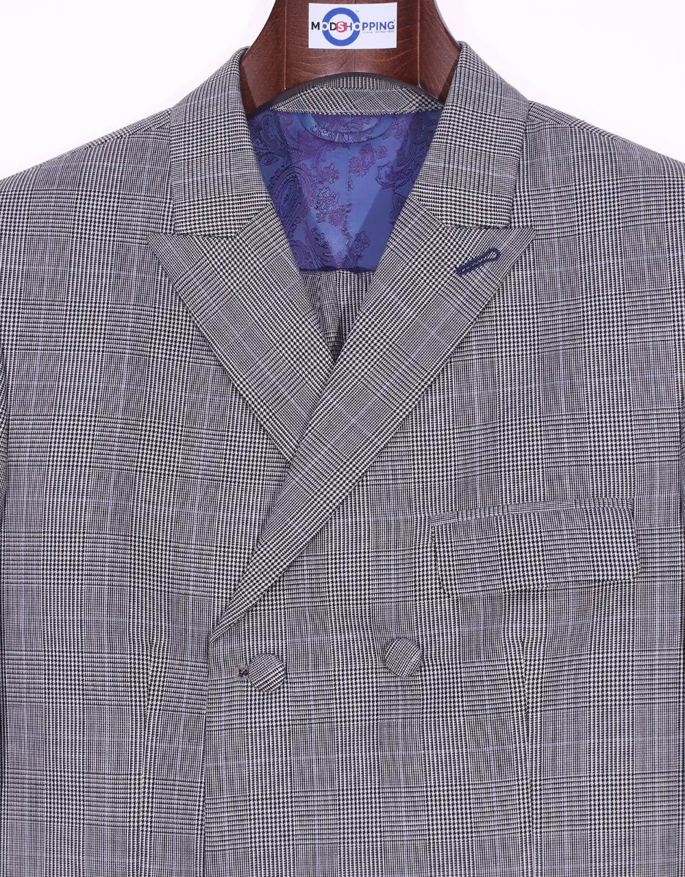 Double Breasted Suit | Grey Prince Of Wales Check Suit – Mod Shopping ...