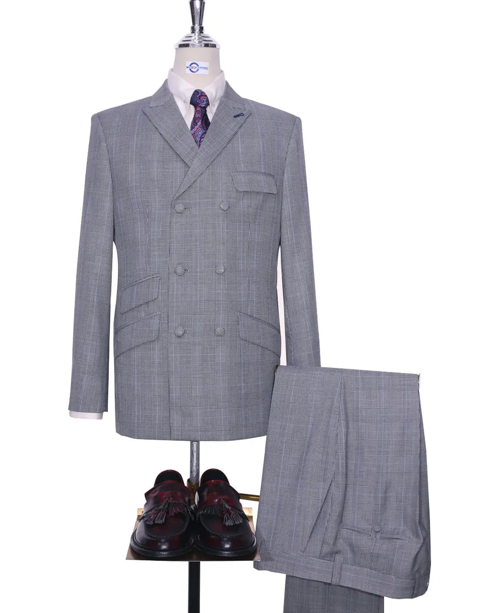 Double Breasted Suit | Grey Prince Of Wales Check Suit – Mod Shopping ...