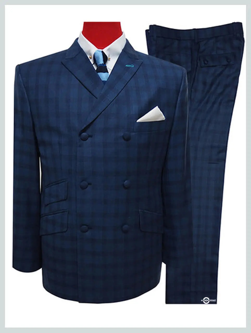 Double Breasted Suit | Navy Blue Prince Of Wales Suit – Mod Shopping ...