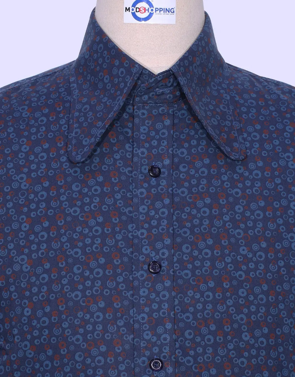 High Penny Round Collar Shirt - Navy Blue Circle Shirt – Modshopping ...