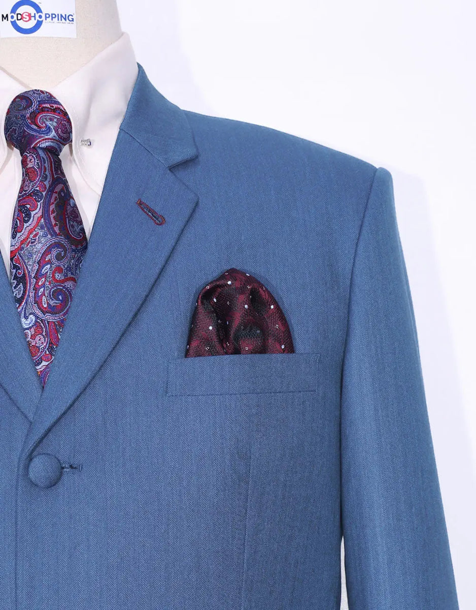 Sky Blue Herringbone Suit | Vintage Style 3 Button Suit – Modshopping ...