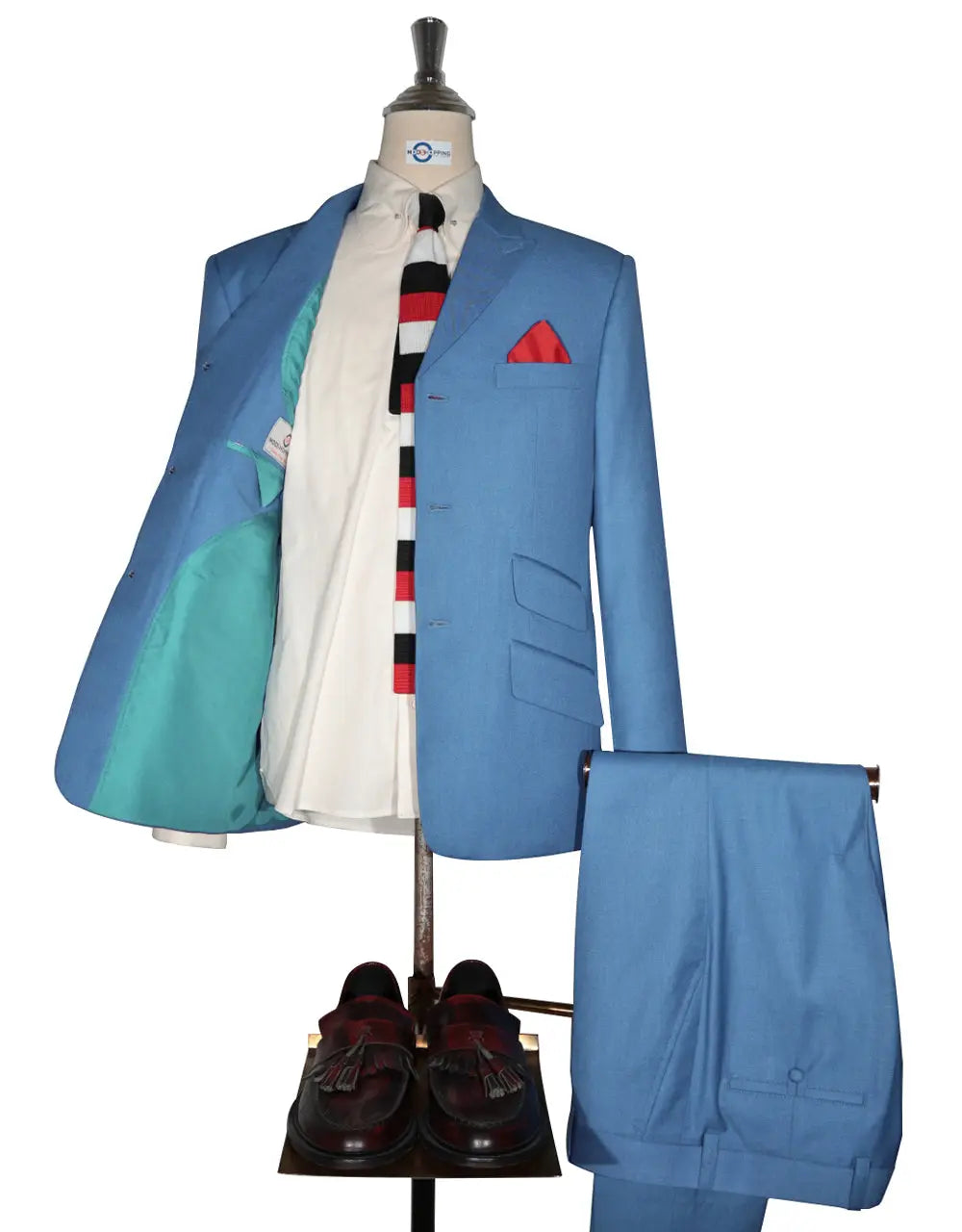 Mod Suit - 60s Vintage Style Sky Blue Sharkskin Suit – Mod Shopping Ltd ...