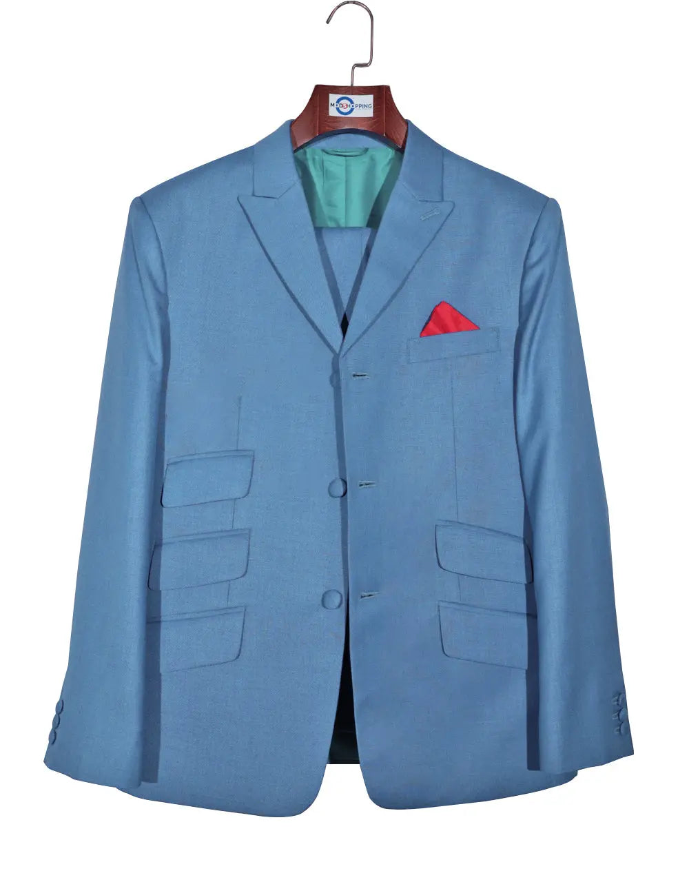 Mod Suit - 60s Vintage Style Sky Blue Sharkskin Suit – Modshopping Clothing