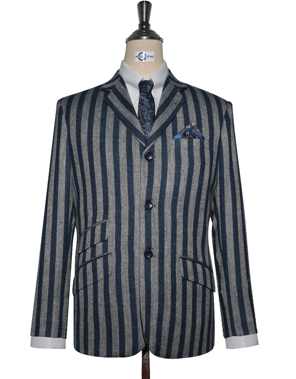 Boating Blazer - Navy Blue and Grey Striped Blazer – Mod Shopping Ltd ...