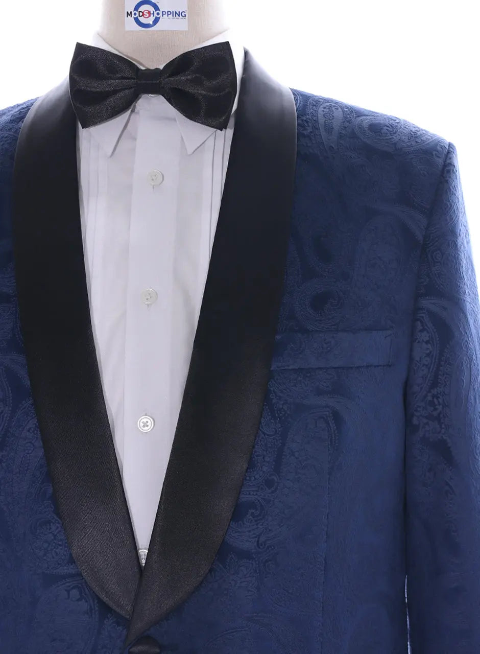 Home Tuxedo Jacket - Navy Blue Paisle...