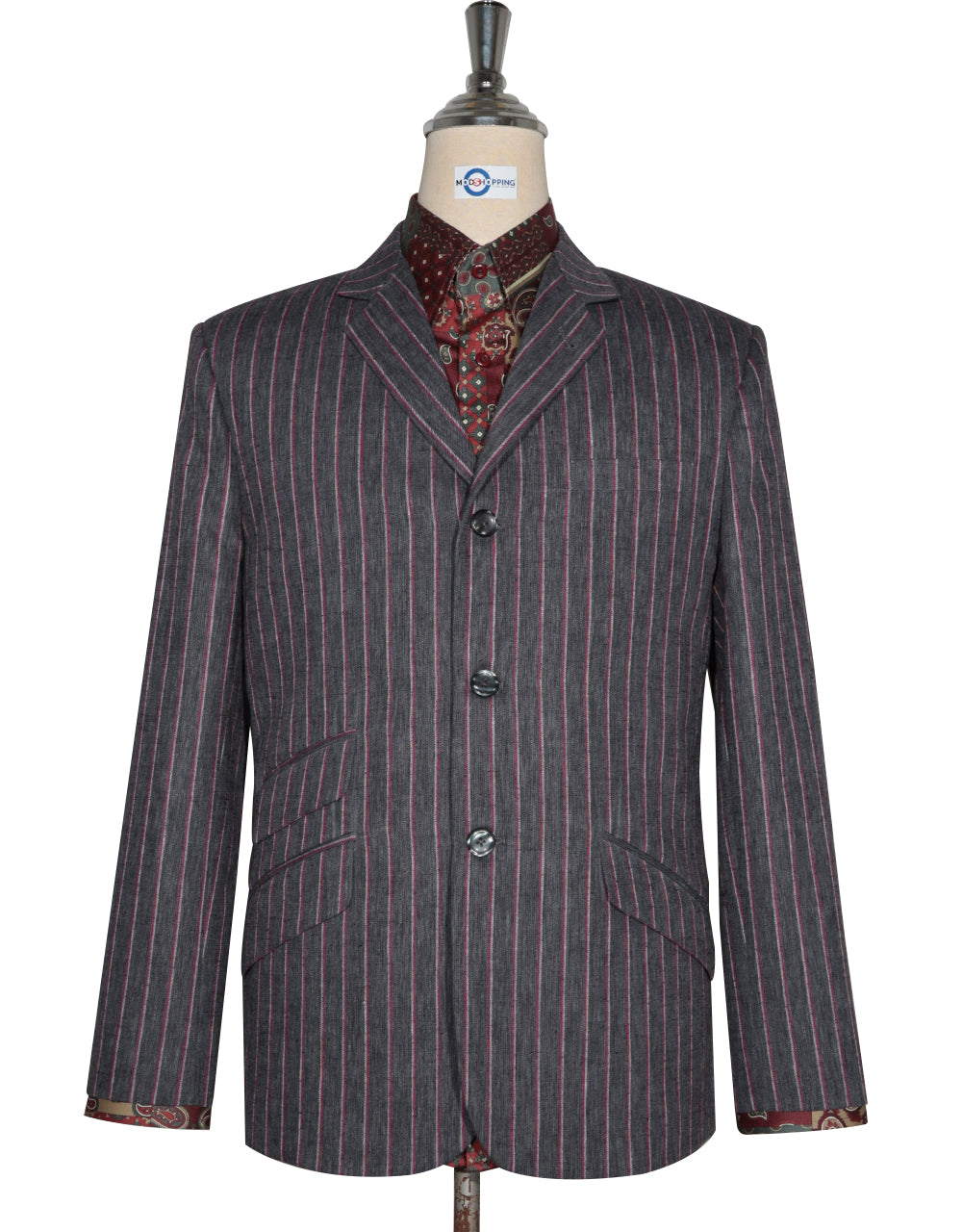 Boating Blazer - Charcoal Grey and Pink Striped Blazer – Mod Shopping ...