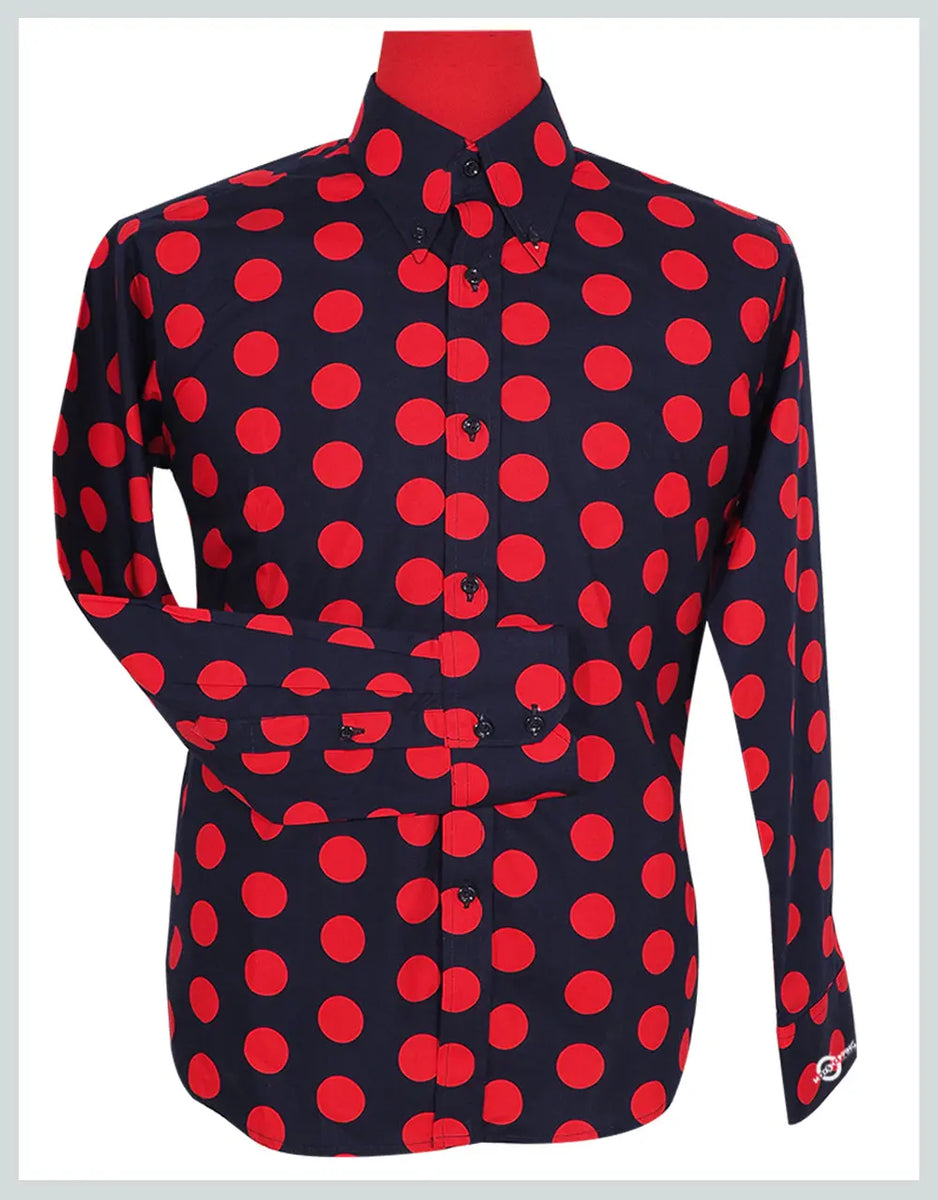 Mod Shirt | Large Navy Blue and Red Polka Dot Shirt – Mod Shopping Ltd ...